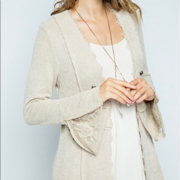 Vocal | Sweaters | Cardigan With Lace Sleeves Vocal Usa | Poshmark
